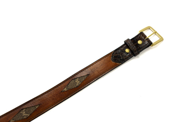 Bull & Briar 1" 1/2 Dark Brown Alligator Diamond Inlay Rattlesnake Bel ...