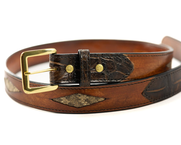 Bull & Briar 1" 1/2 Dark Brown Alligator Diamond Inlay Rattlesnake Bel ...